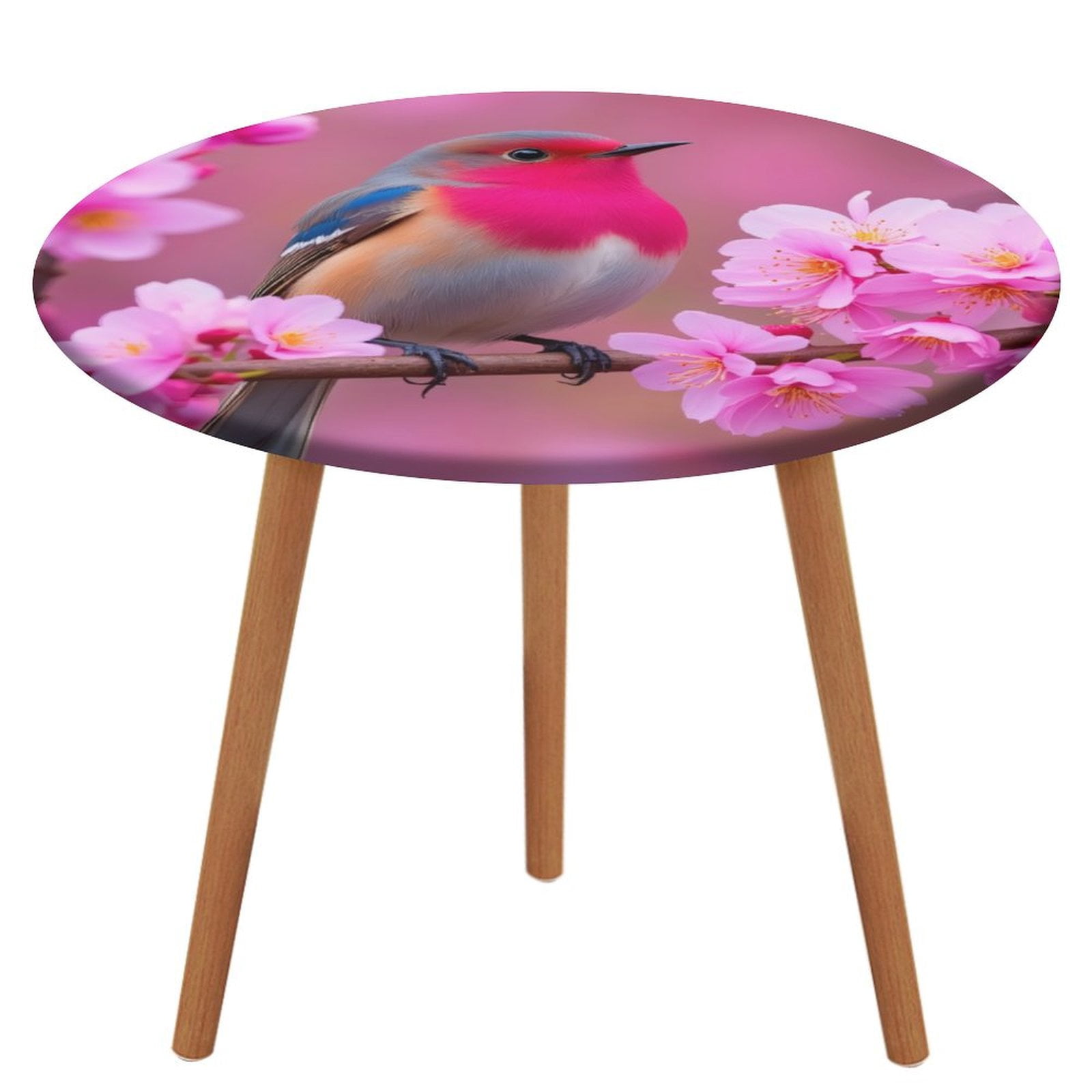 Cherry Blossom Bird Print Pattern Round Tablecloth Waterproof Elastic ...