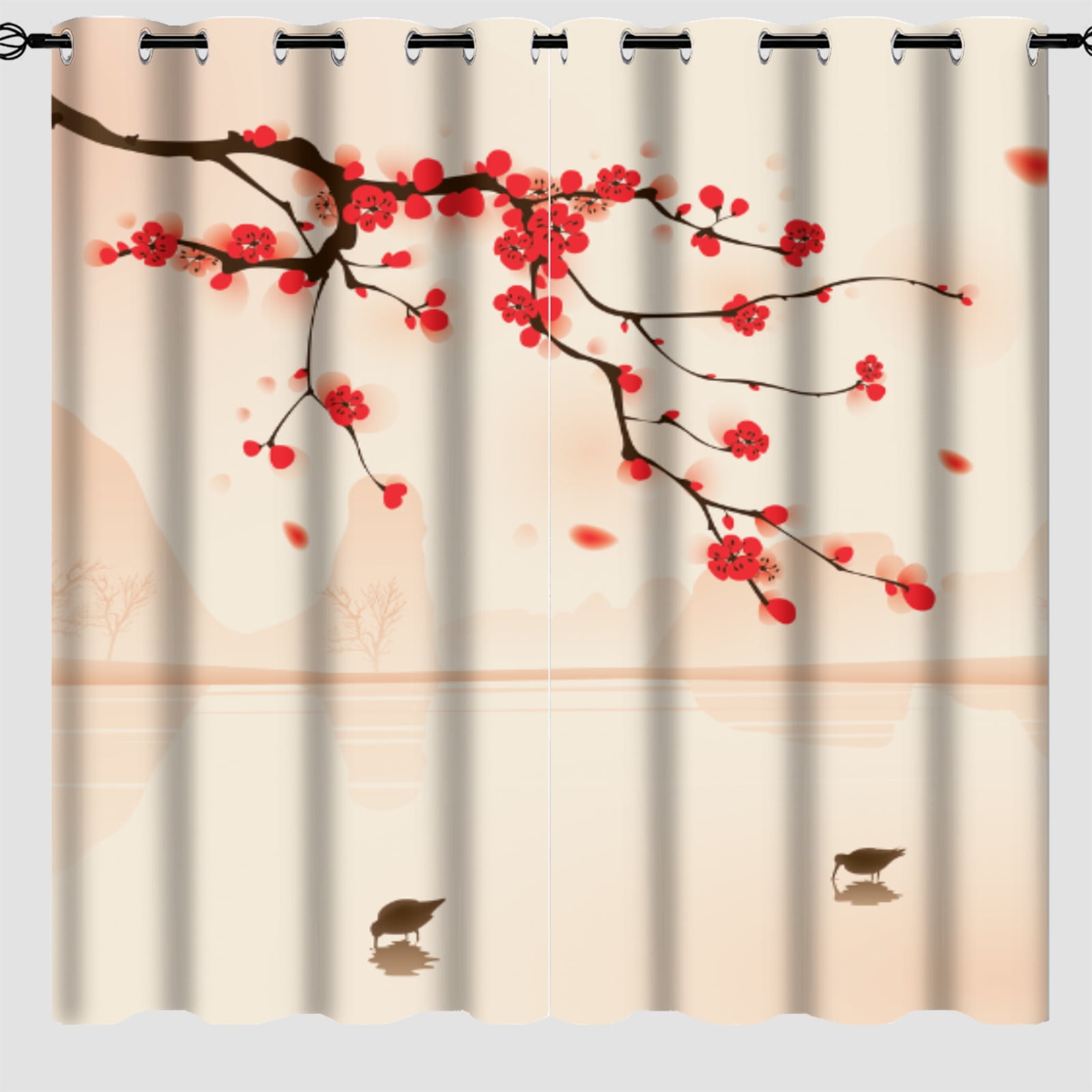 Cherry Blossom Blackout Curtain for Living Room Red Floral Aesthetic ...