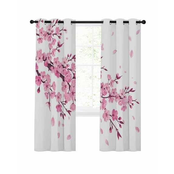 Cherry Blossom Blackout Curtains 63 Inch Length Spring Pink Flower Floral Plant Pastoral Thermal ...