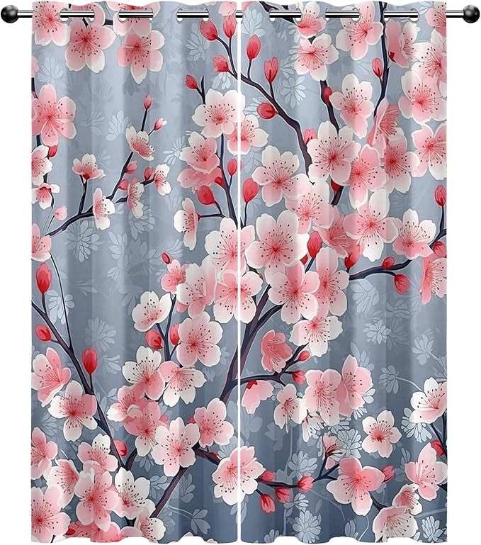 Cherry Blossom Blackout Curtains for Bedroom,Thermal Insulated Room ...