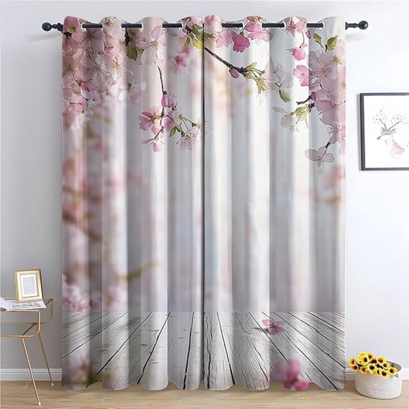 Cherry Blossom Blackout Curtains For Living Room Bedroom, Thermal ...
