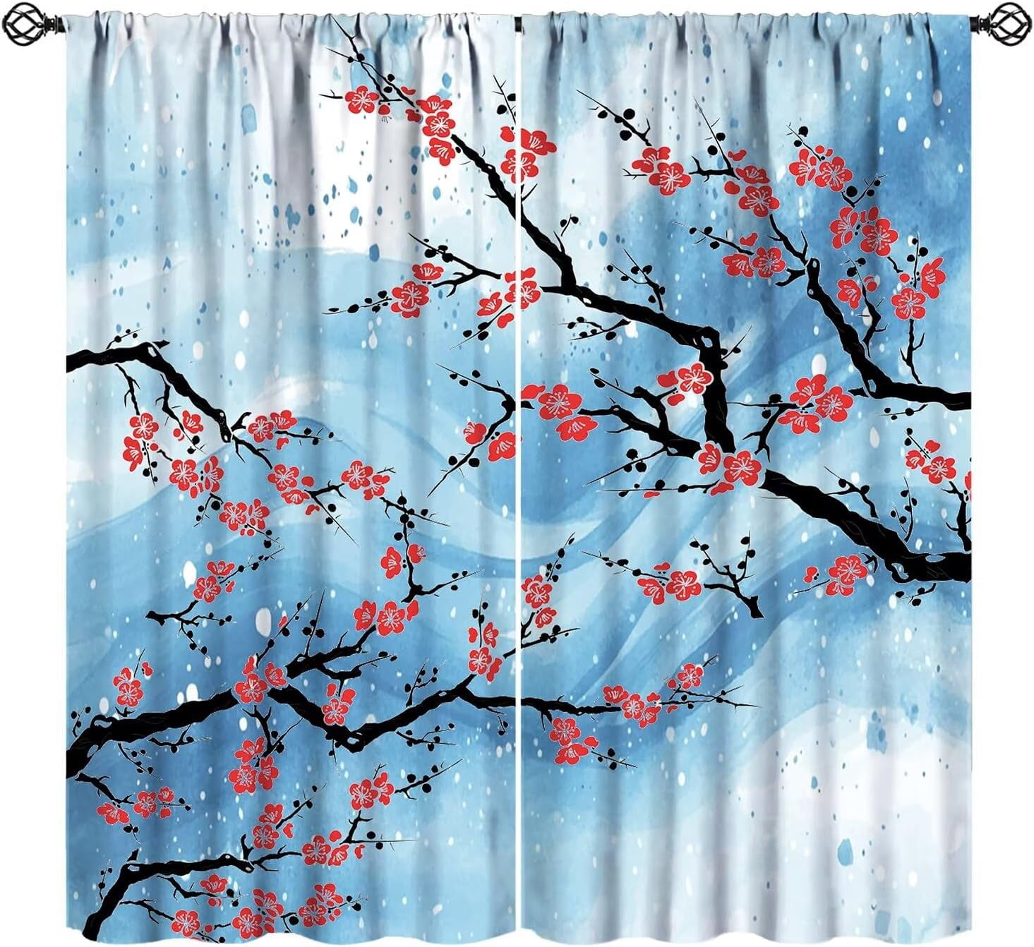Cherry Blossom Blackout Curtains Red Plum Flower Tree Branches ...