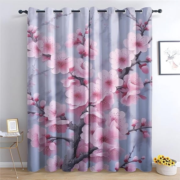 Cherry Blossom Blackout Curtains, Thermal Insulated Room Darkening ...