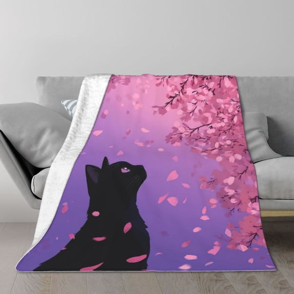 Cherry Blossom Blanket Cat Floral Throw, Spring Nature Botanical Soft ...