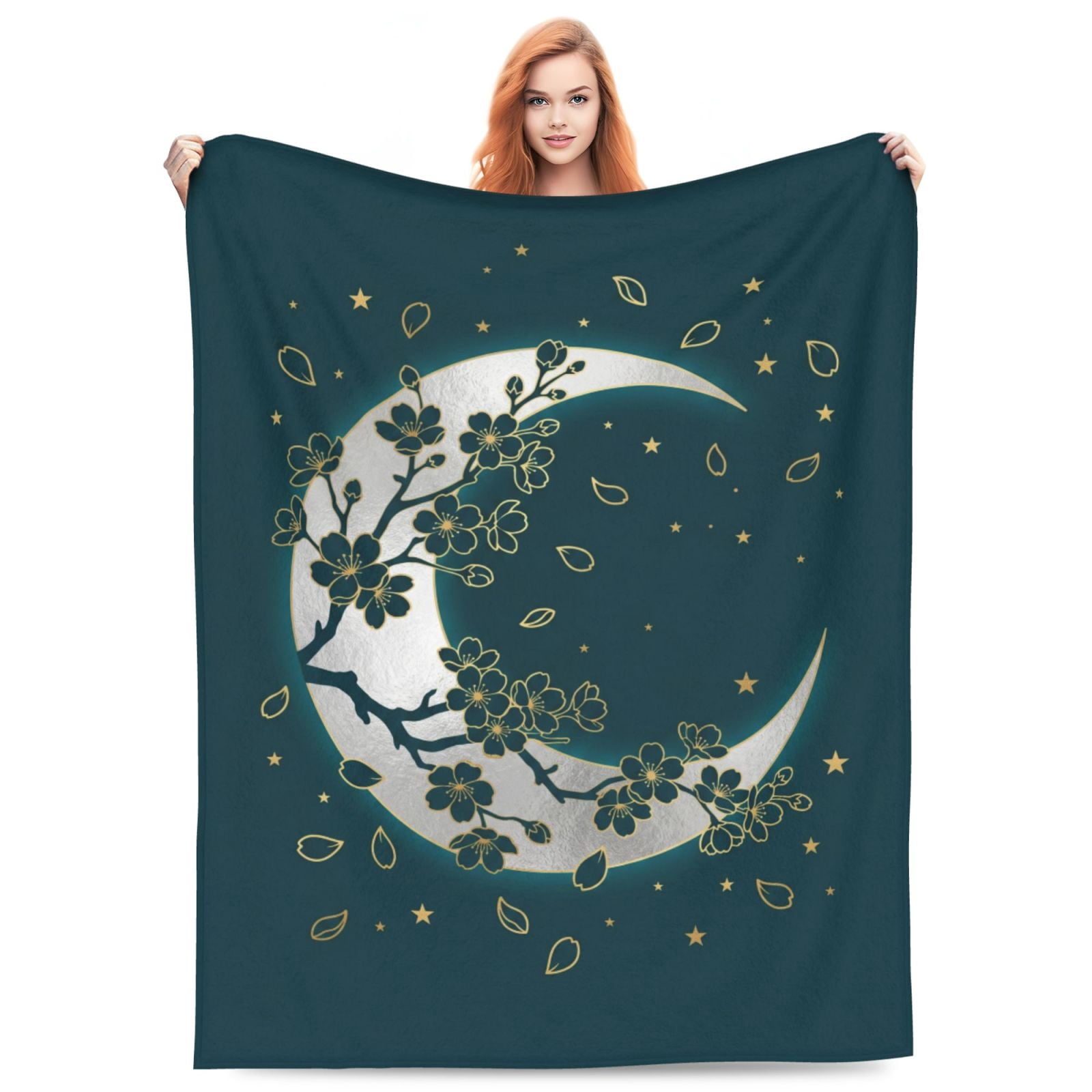 Cherry Blossom Blanket, Moon Cherry Blossom Sakura Art For Couch Sofa ...
