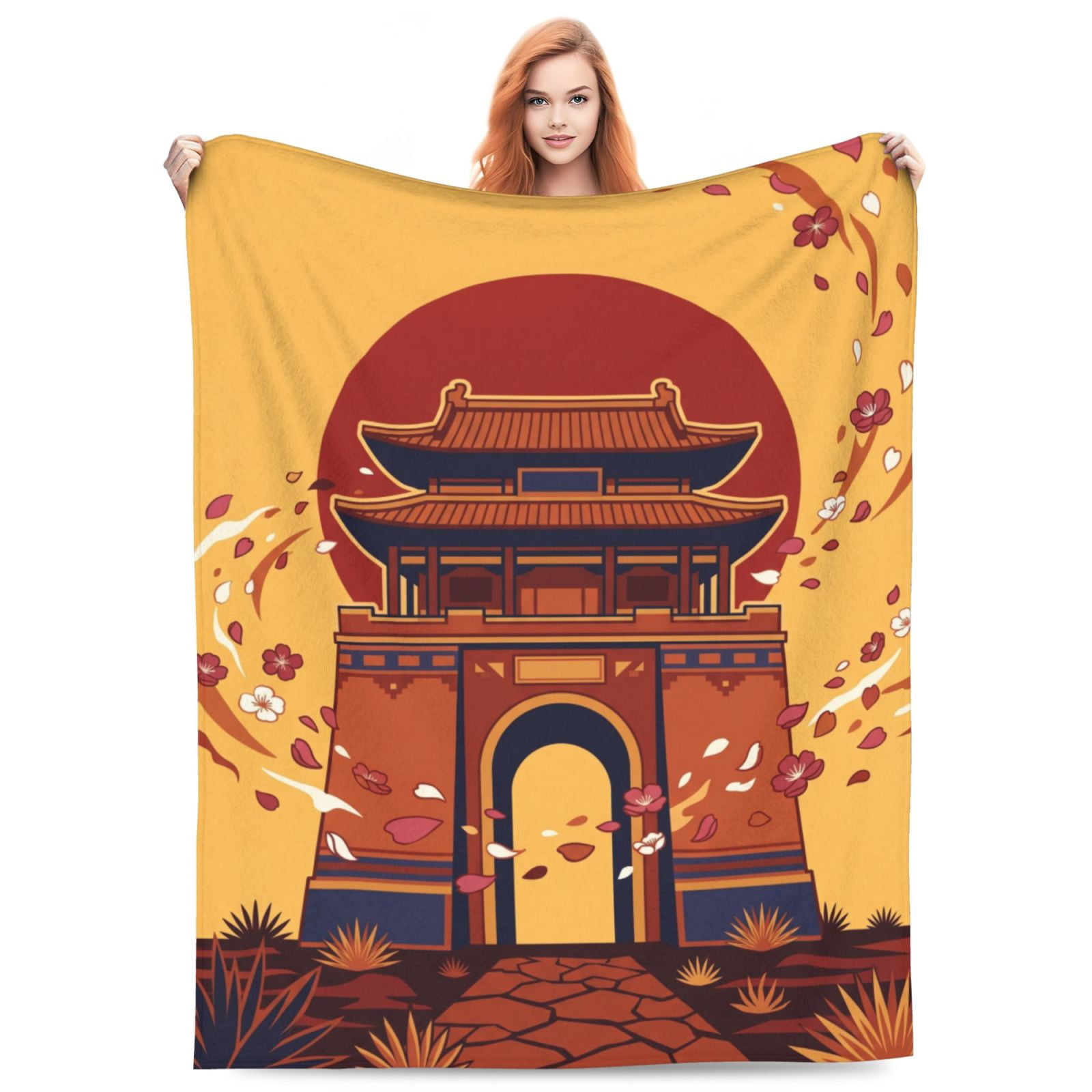 Cherry Blossom Blanket, Red Sun Sakura Petal Throw, Gifts For Men Women ...