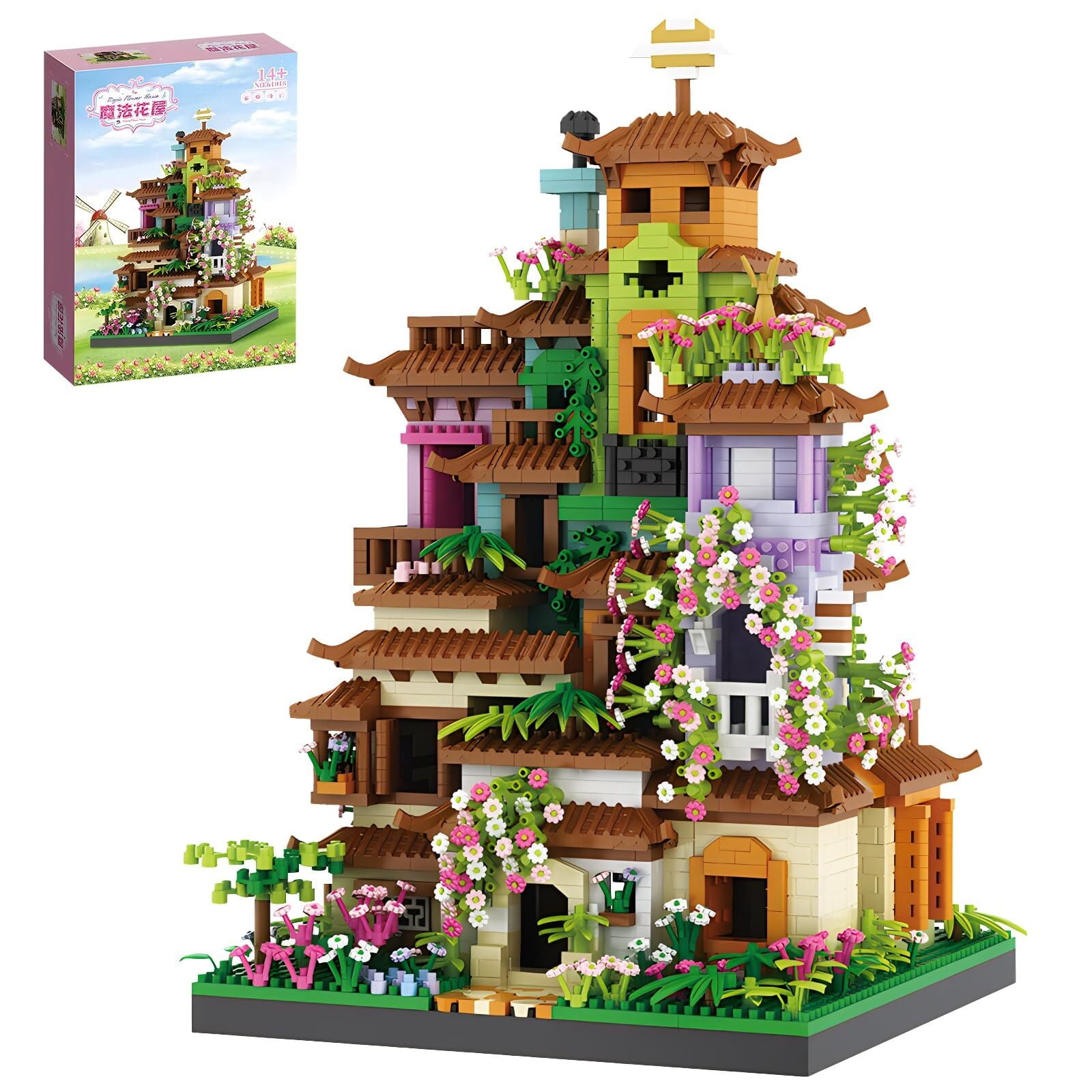 Cherry Blossom Bonsai Tree Building Block Sets with Acrylic Display Box ...