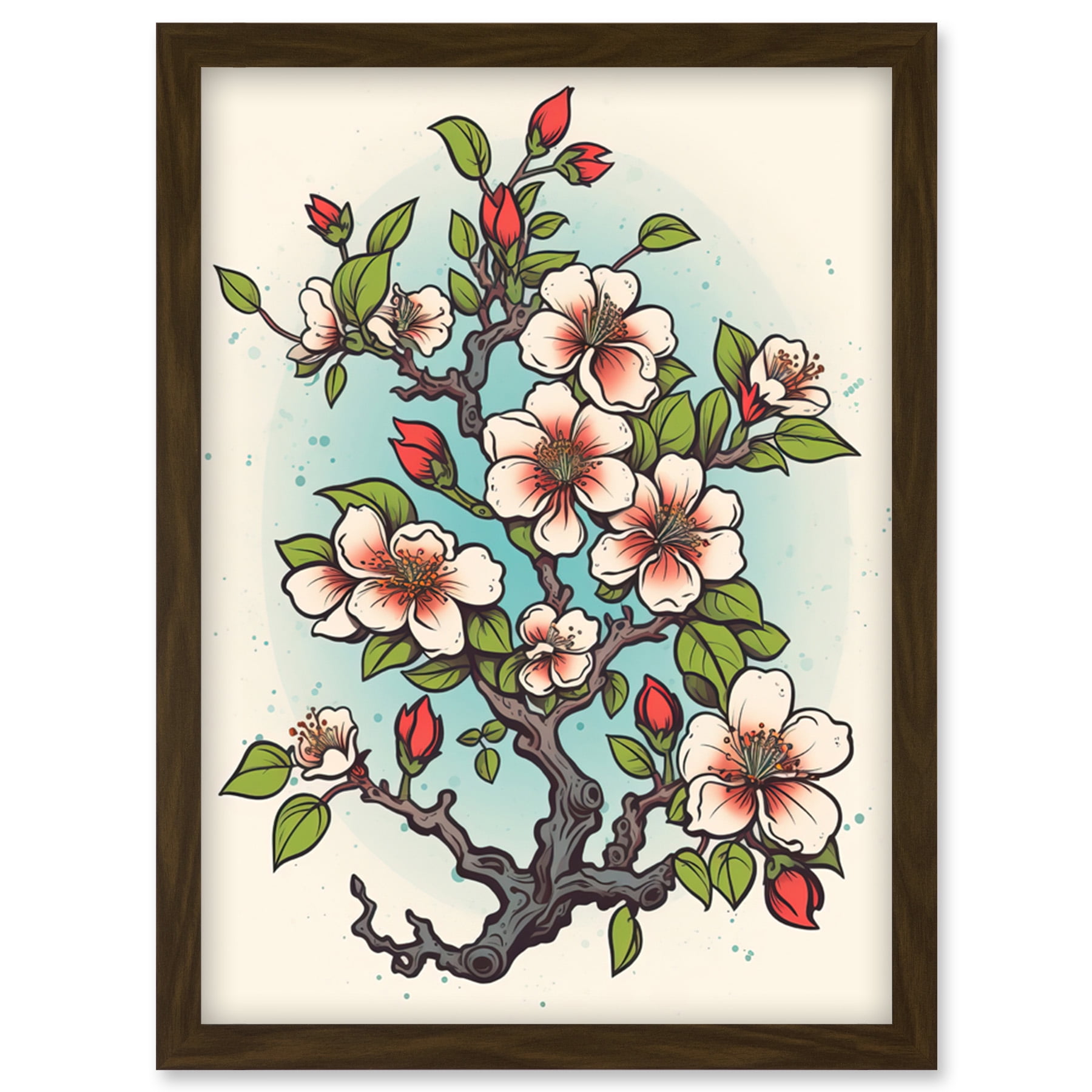 Cherry Blossom Branch Bright Tattoo Ink Body Art Rockabilly Americana ...