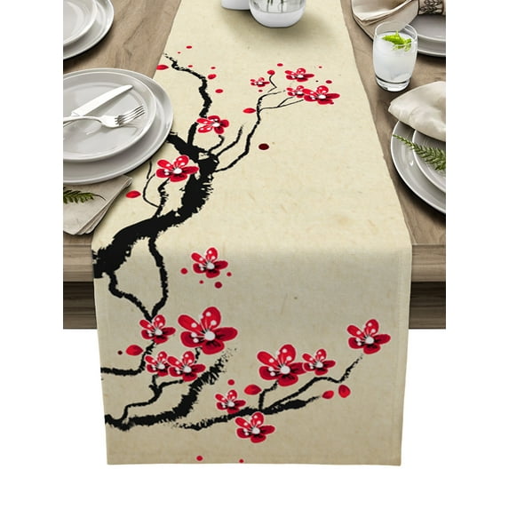 Cherry Blossom Branch Flower Chinese Style Table Runner Wedding Dining ...