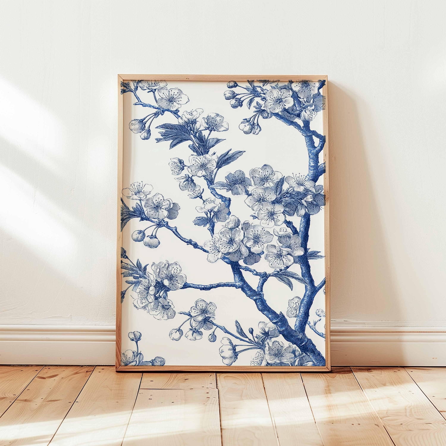 Cherry Blossom Branch Poster, Blue Ink Botanical Wall Art, Japanese ...