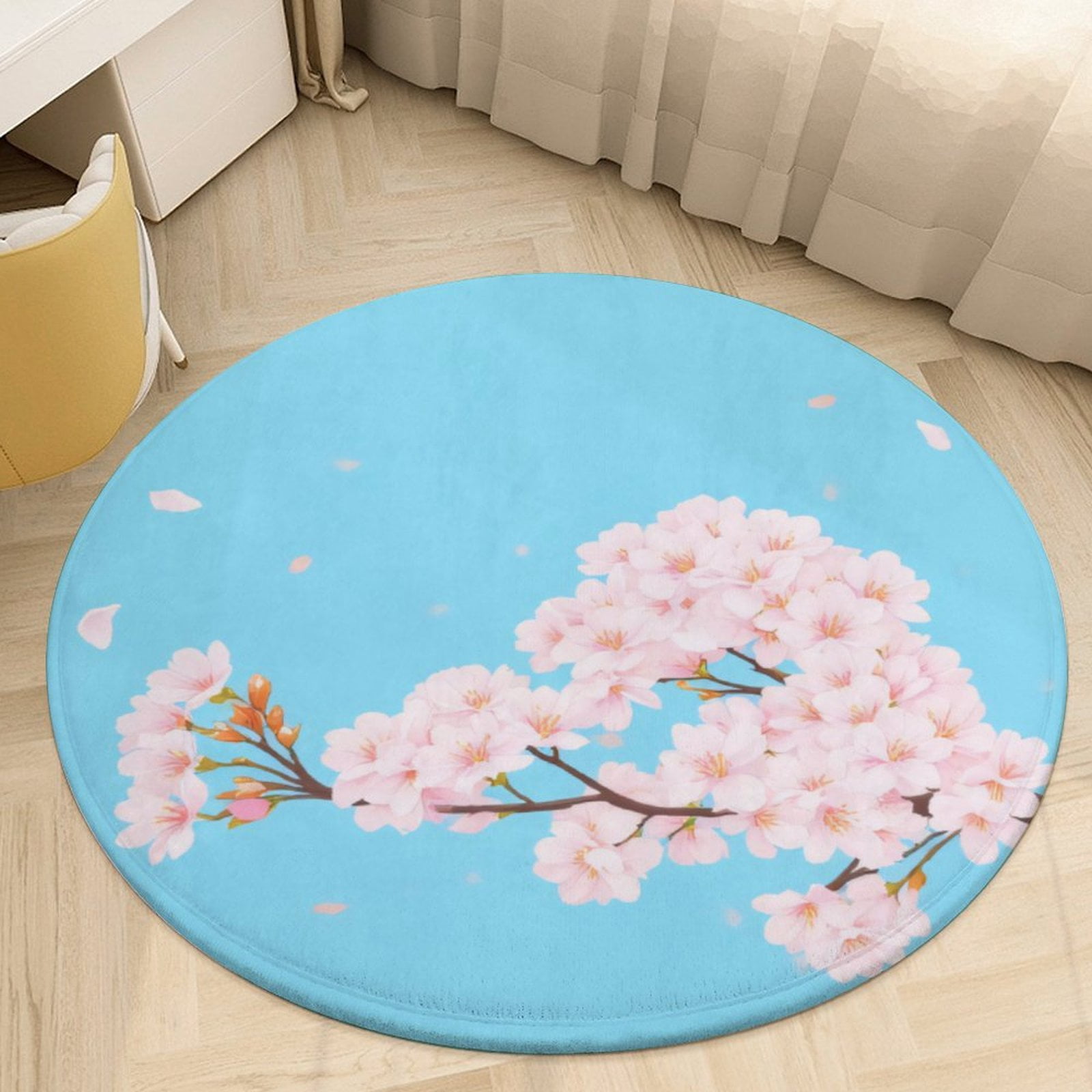 Cherry Blossom Branch Round Area Rugs for Bedroom Living Room, 5FT Soft ...