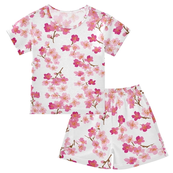 Cherry Blossom Branch Summer Pajama Set Soft Cotton Short Sleeve ...
