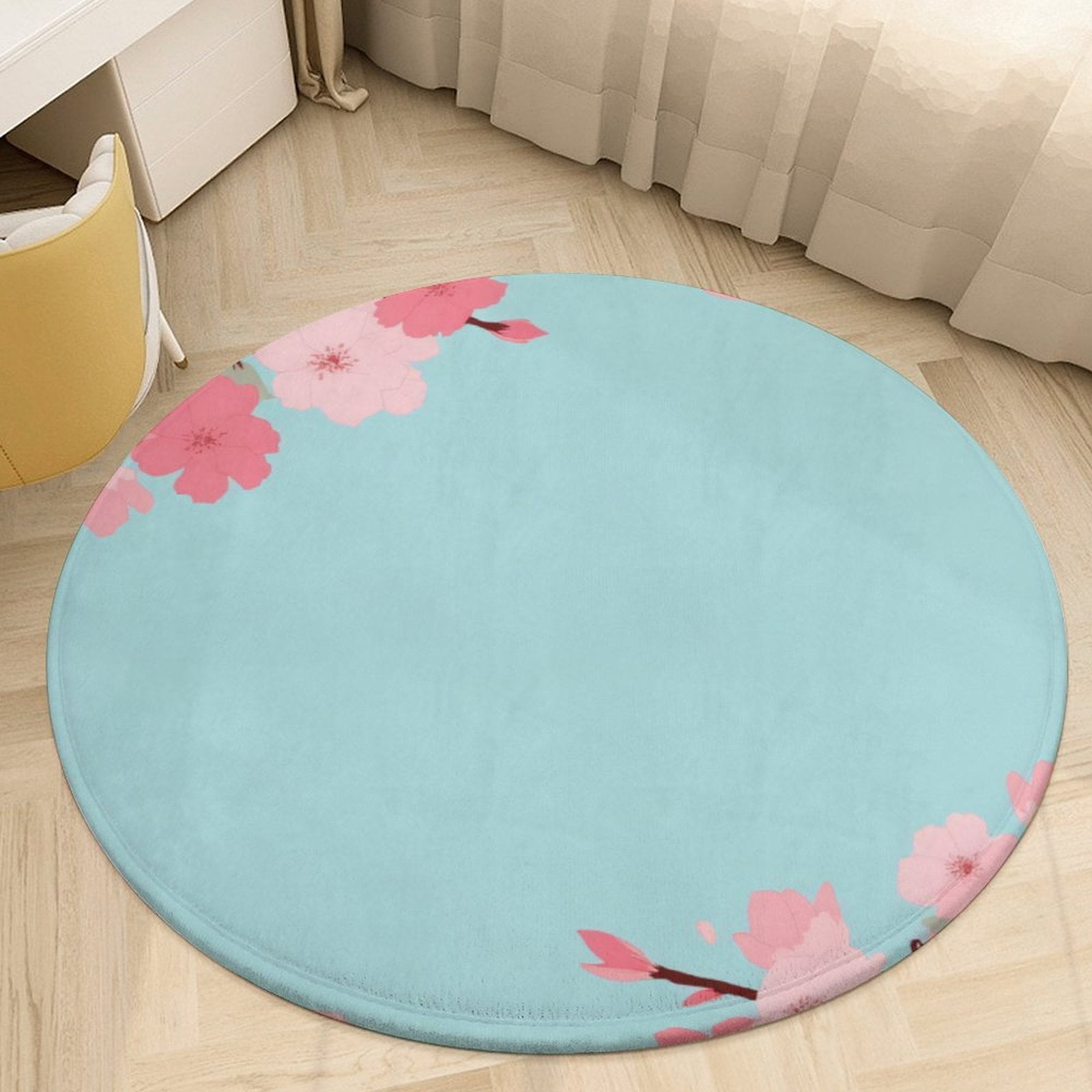Cherry Blossom Branches Pattern Round Area Rugs for Bedroom Living Room ...