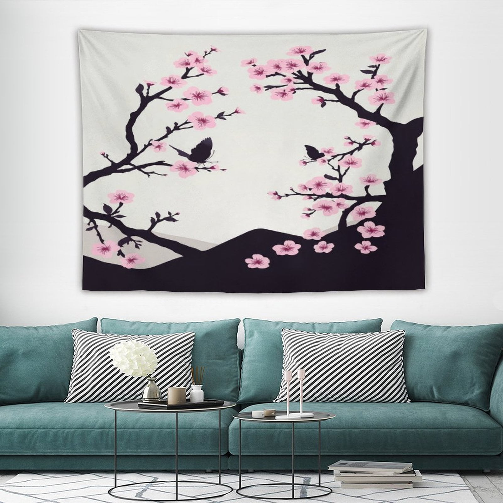Cherry Blossom Butterflies Tree Tapestry Home Decoration Wall Hanging ...