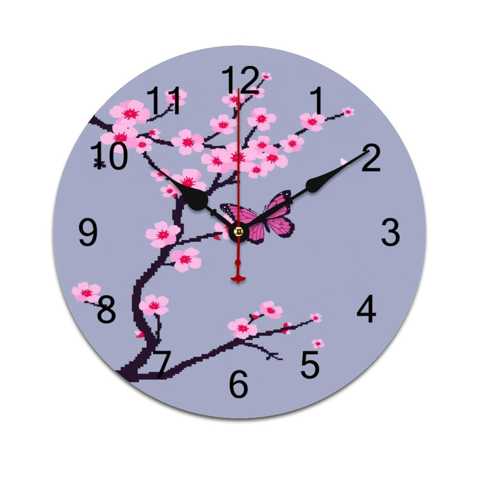 Cherry Blossom Butterfly Art Silent Wall Clock Movement Battery Clock ...