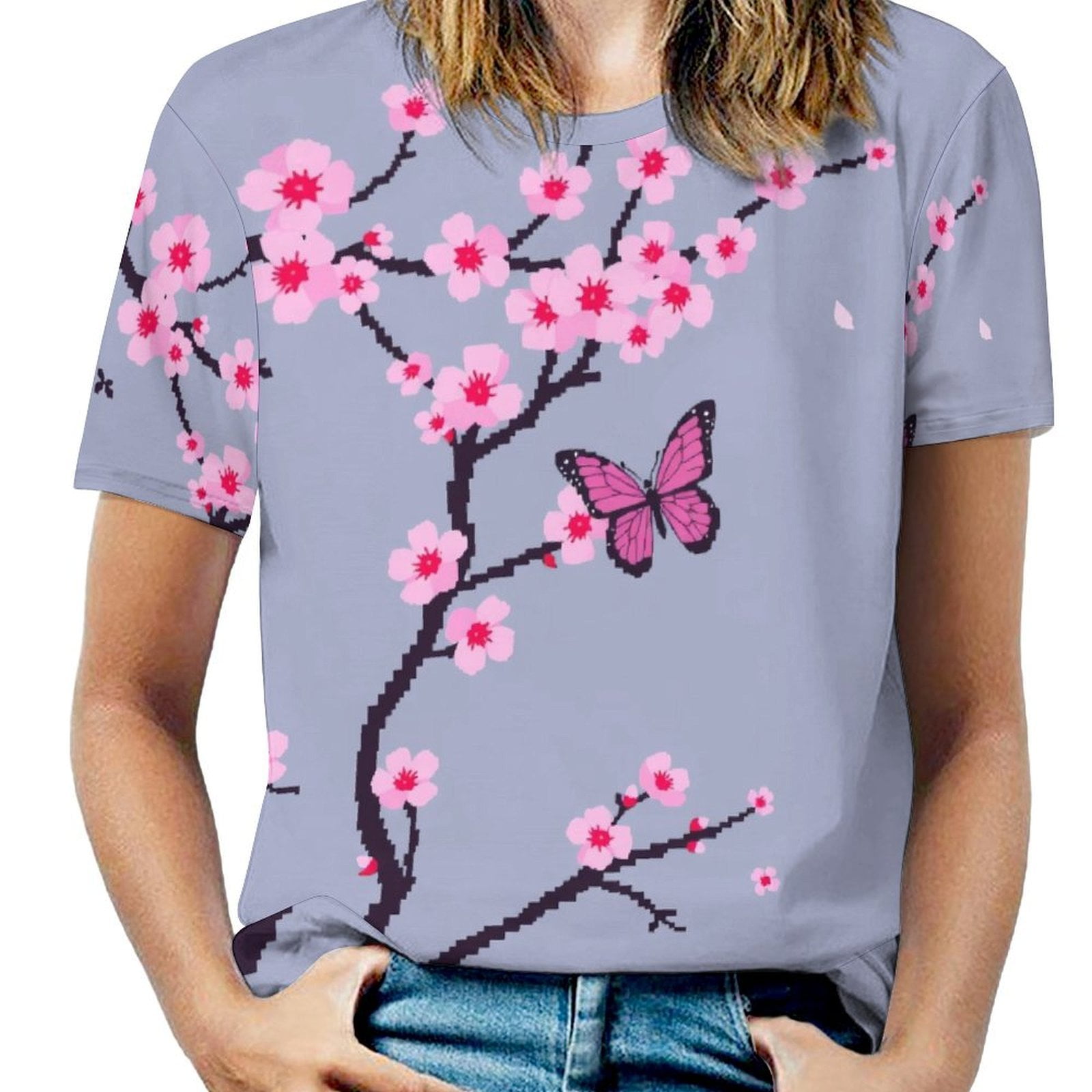 Cherry Blossom Butterfly Art T Shirts Streetwear T-Shirt Female ...