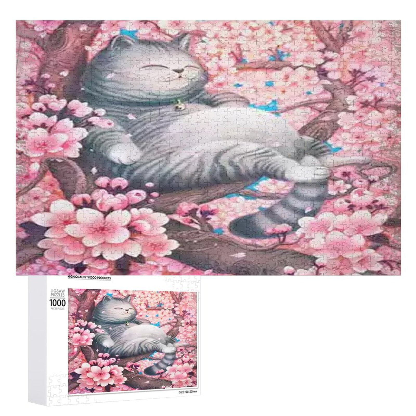 Cherry Blossom Cat Puzzles for Adults 1000 Pieces Jigsaw Puzzle ...