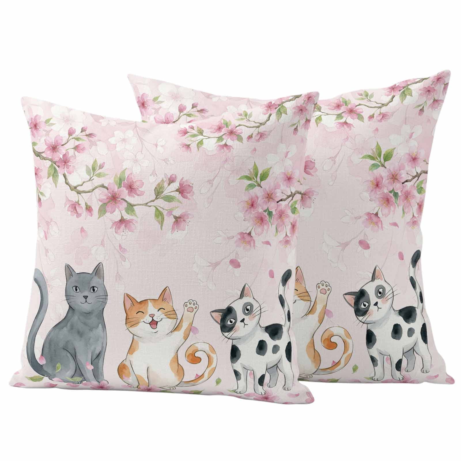 Cherry Blossom Cats Outdoor Pillow Covers Set of 2 Japanese Pink Cherry ...