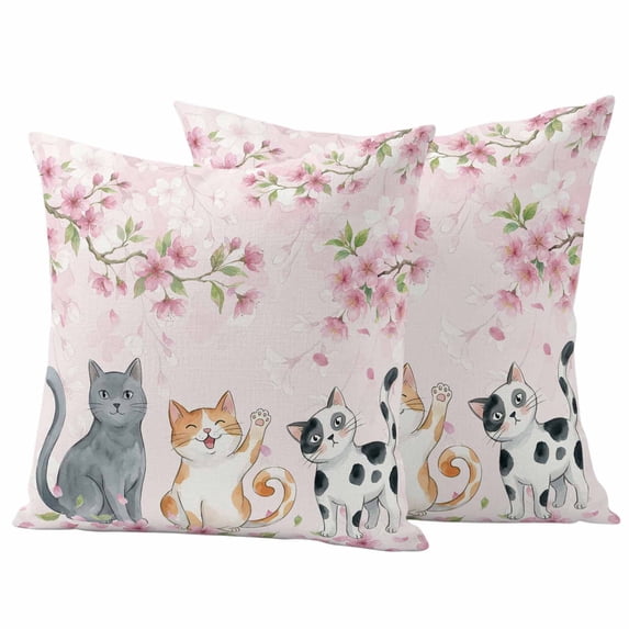 Cherry Blossom Cats Outdoor Pillow Covers Set of 2 Japanese Pink Cherry ...