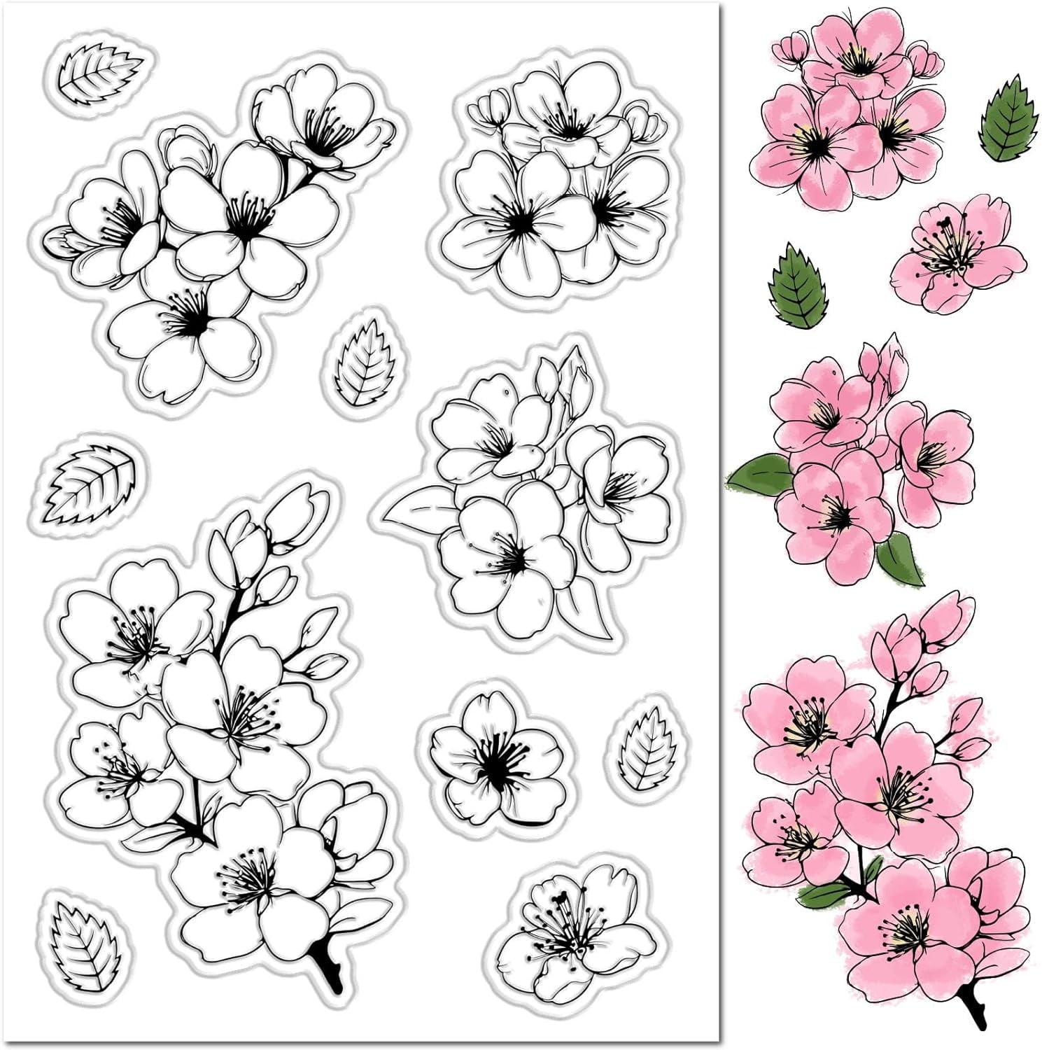 Cherry Blossom Clear Rubber Stamps Flower Branch Leaves Spring Vintage ...