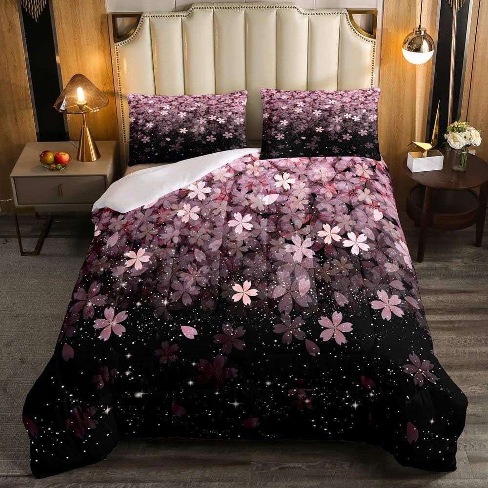 Cherry Blossom Comforter Set Full Size, Pink Flower Down Comforter ...