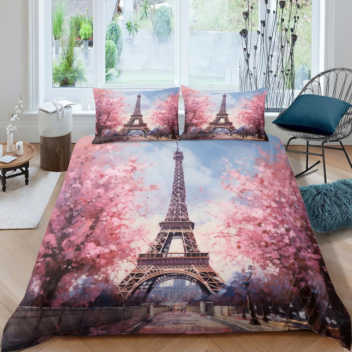Cherry Blossom Comforter Set Paris Comforter Eiffel Tower Duvet ...