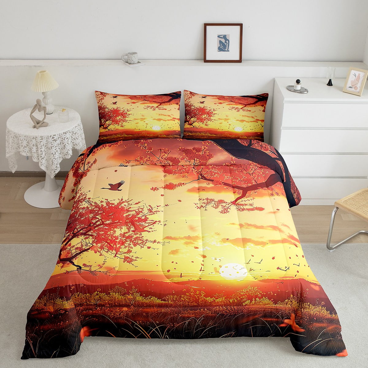 Cherry Blossom Comforter Set Japanese Style Flowers Full Bedding Sets ...