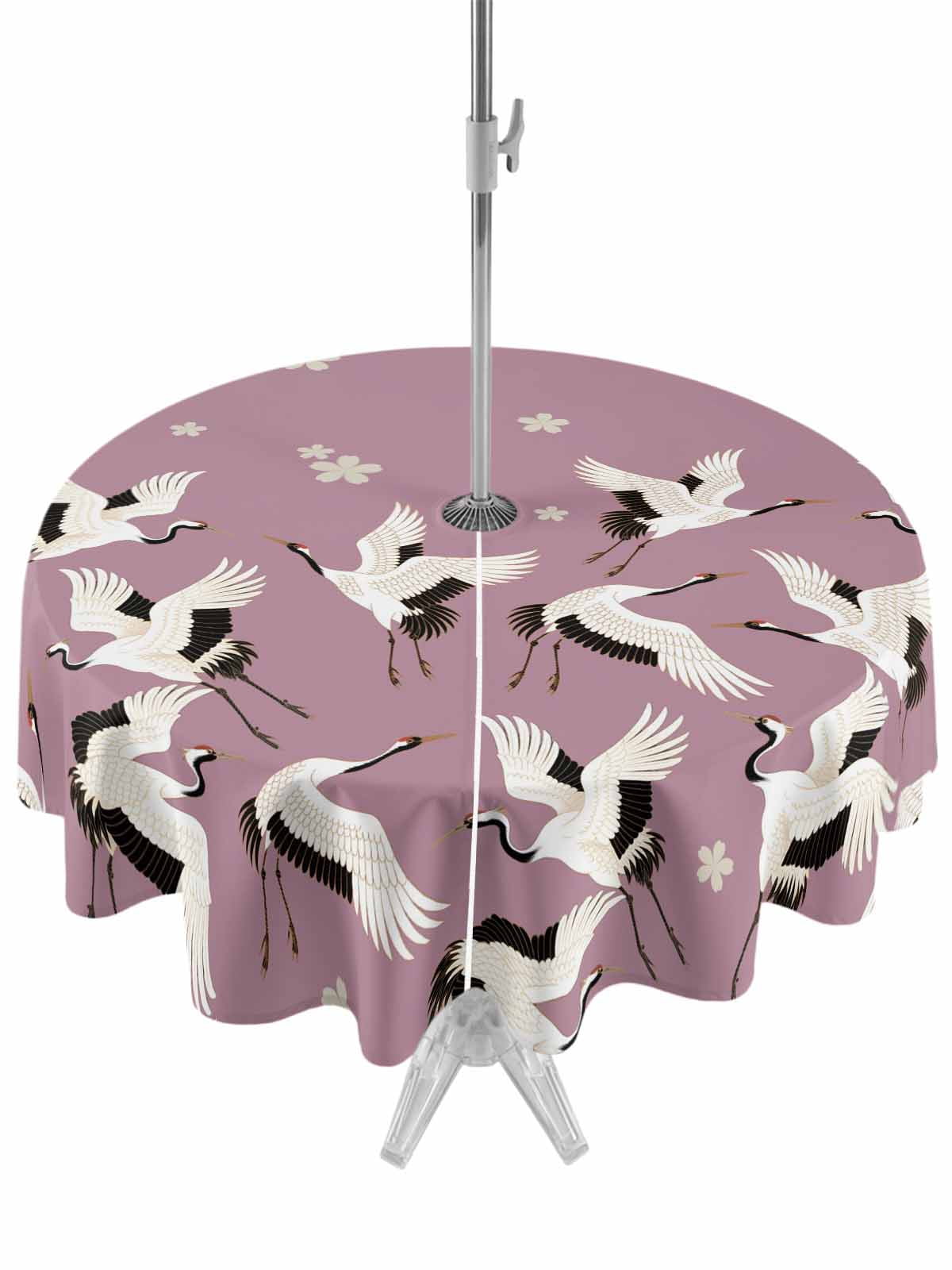 Cherry Blossom Crane Round Outdoor Tablecloth with Umbrella Hole ...