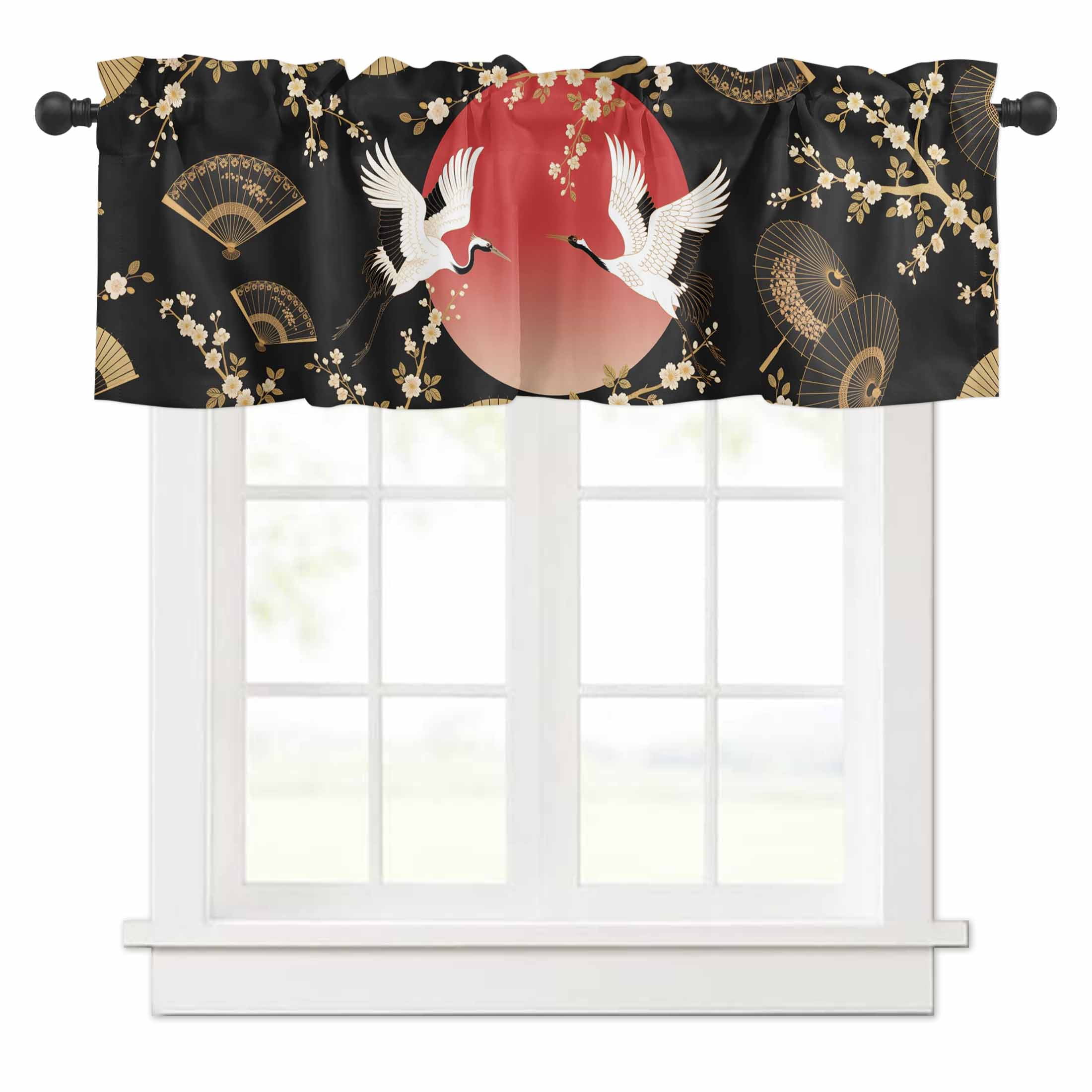 Cherry Blossom Crane Valances for Windows Paper Fan Japanese Style ...