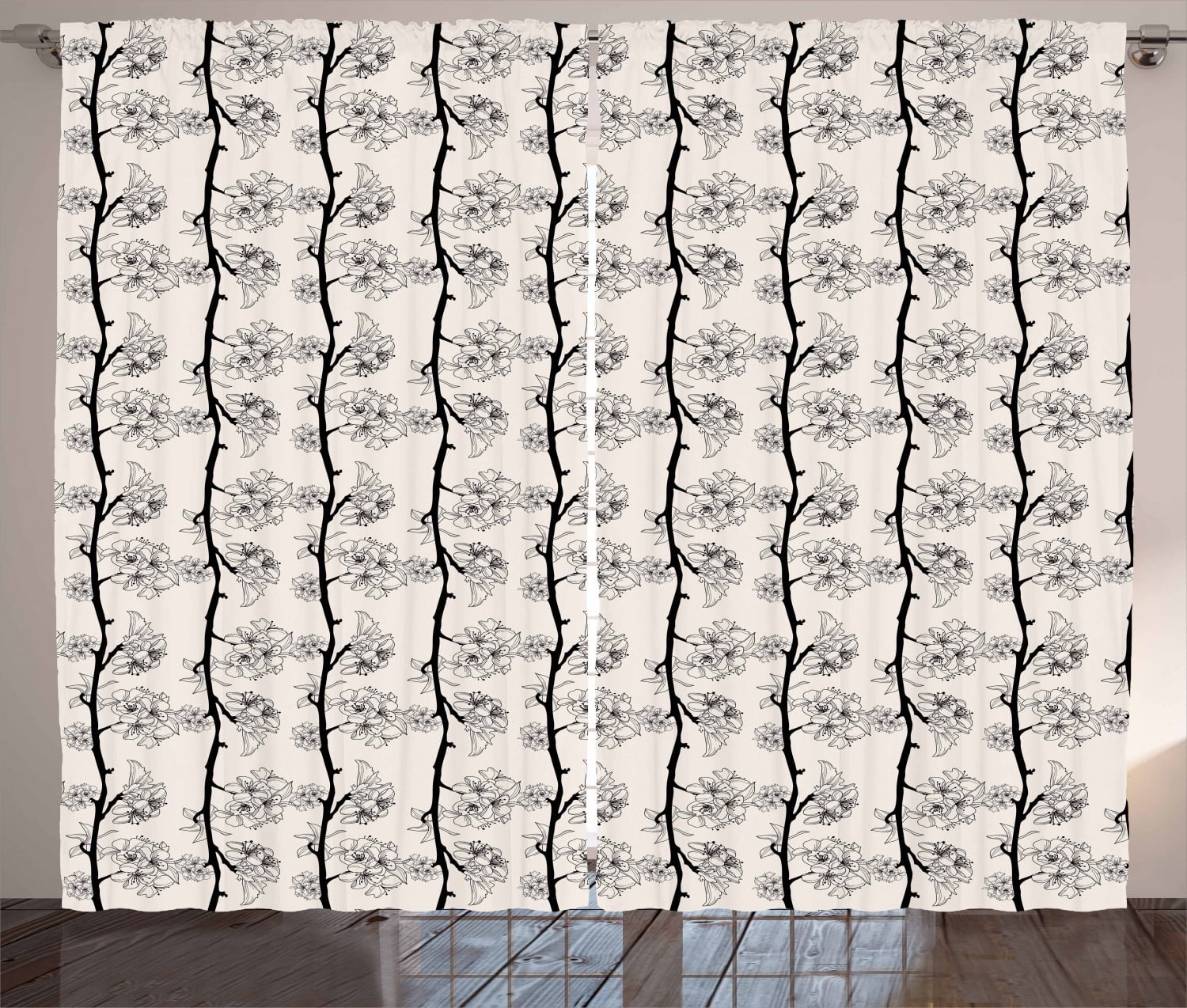 Ambesonne Cherry Blossom Curtains 2 Panel Set, Parallel Branch, 108" x ...