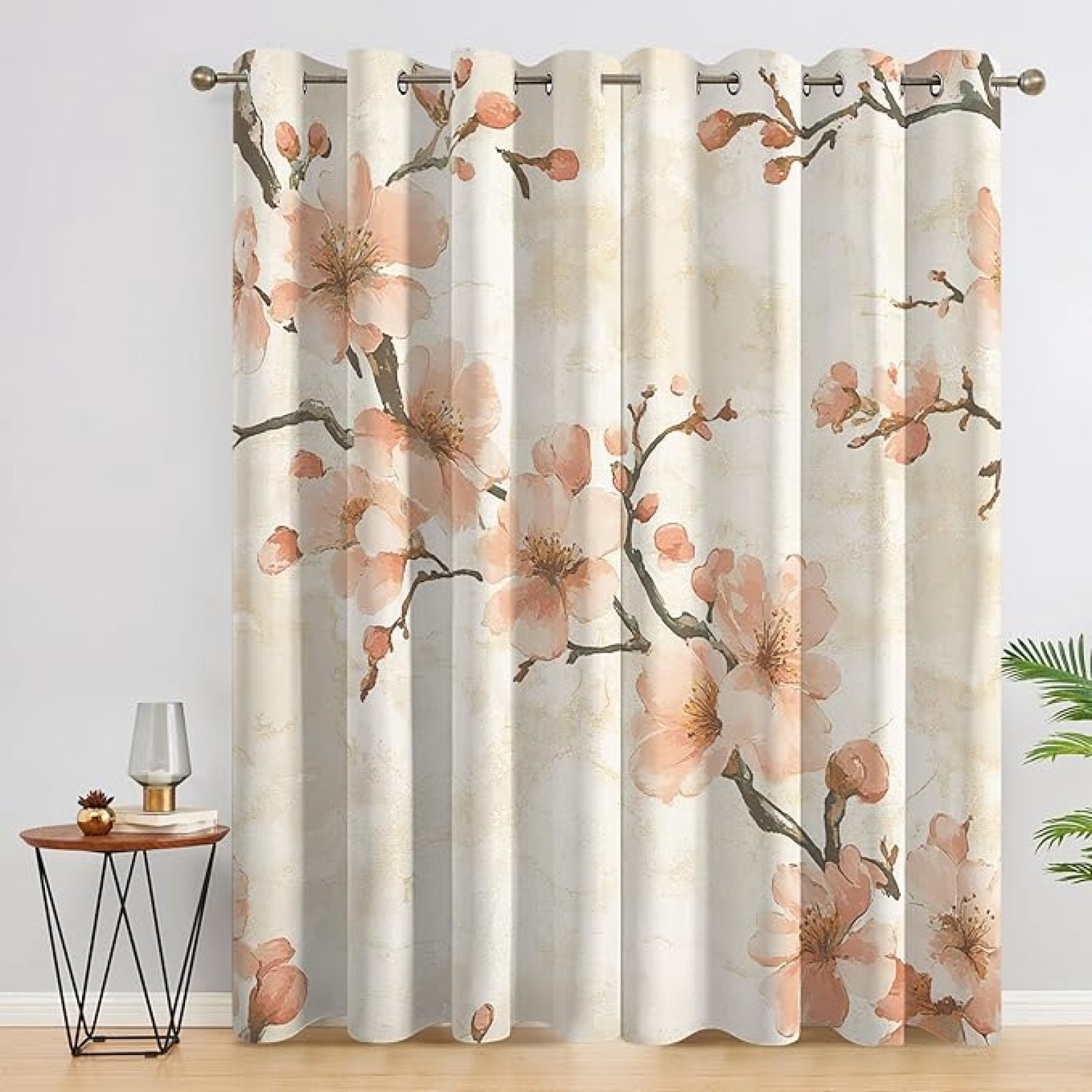 Cherry Blossom Curtains, Beige White Pink Floral Blackout Curtains ...