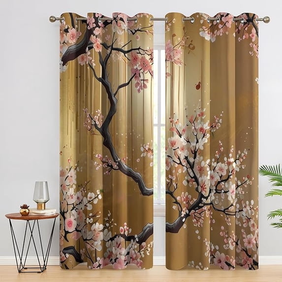 Cherry Blossom Curtains for Living Room, Japanese Blackout Curtains for ...