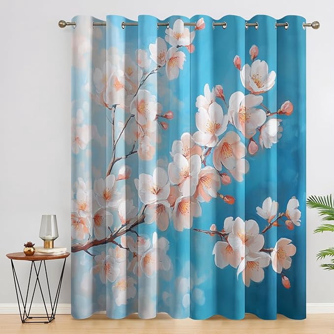 Cherry Blossom Curtains, Pink Floral Blackout Curtains, Flower Curtains ...