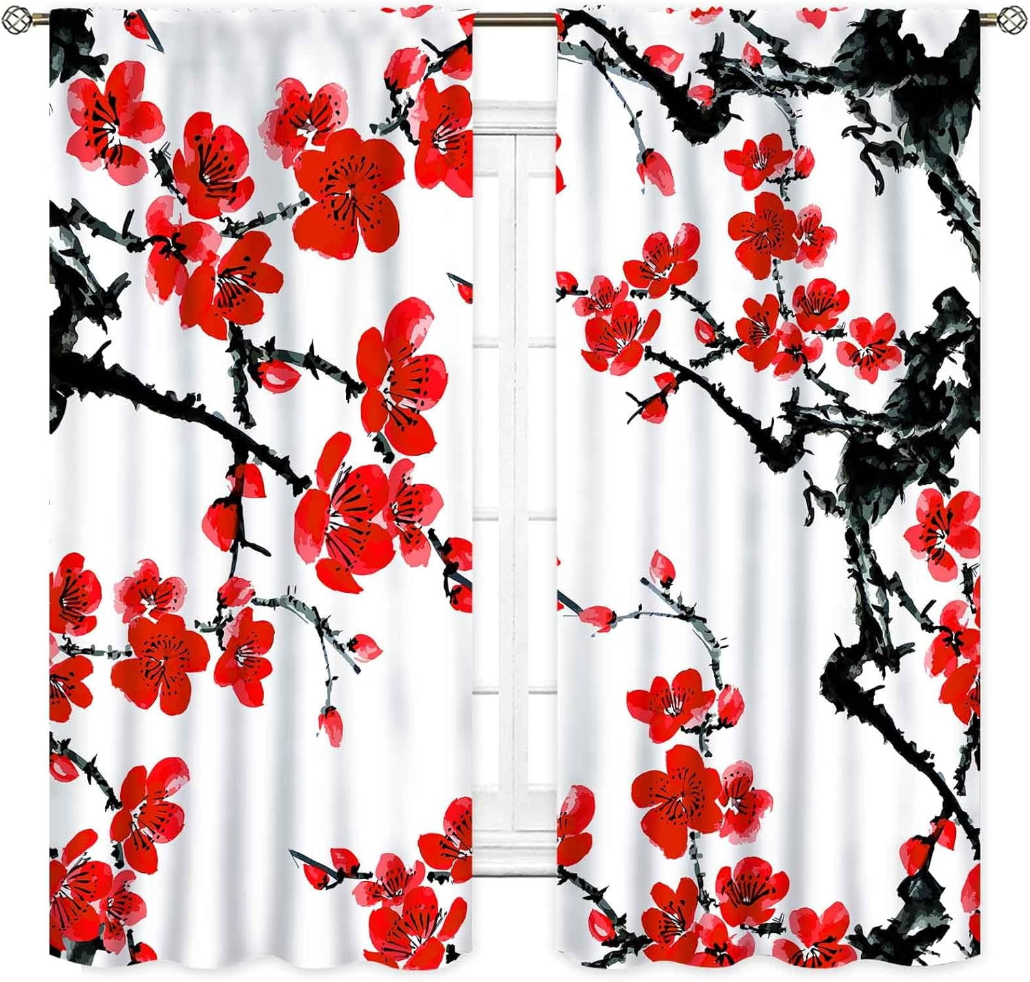 Cherry Blossom Curtains, Red Cherry Floral Plum Blossom Flowers ...
