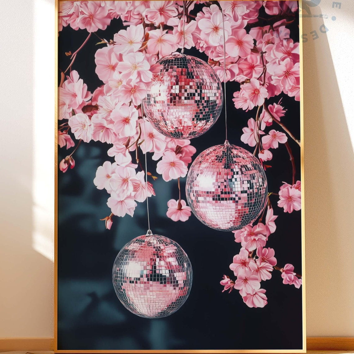Cherry Blossom Disco Ball Wall Art, Retro Dopamine Decor, Home Gift ...