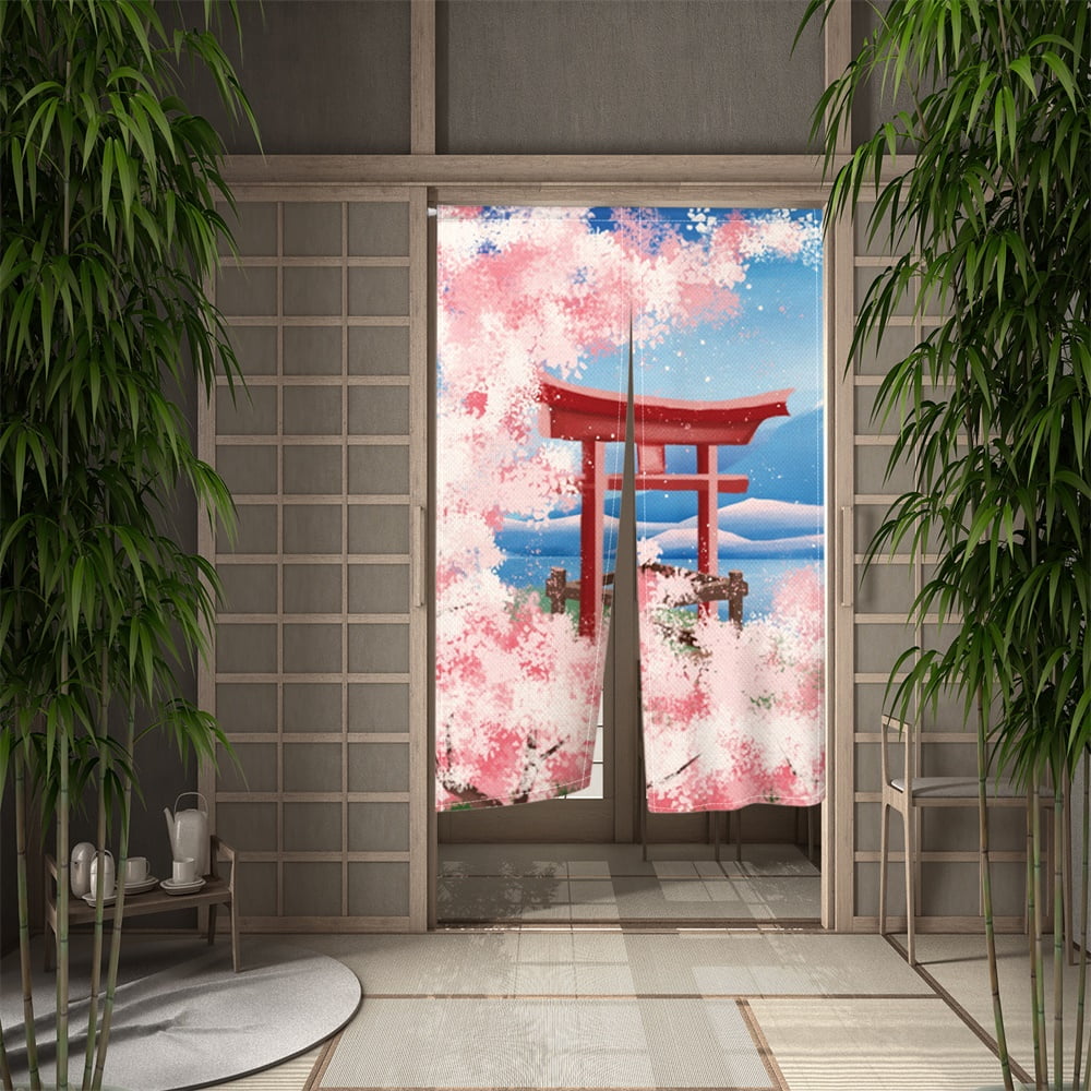 Cherry Blossom Door Curtain Japanese Printed Partition Kitchen Doorway ...