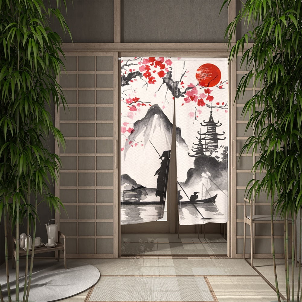 Cherry Blossom Door Curtain Japanese Printed Partition Kitchen Doorway rative Drapes Entrance ...