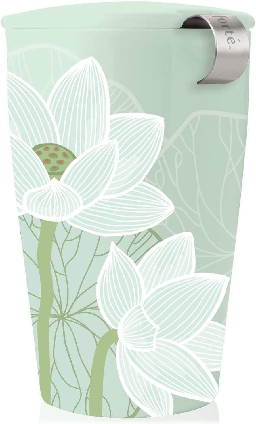 Cherry Blossom Double-Walled Ceramic Kati Cup with Removable Stainless Steel Infuser Basket and ...