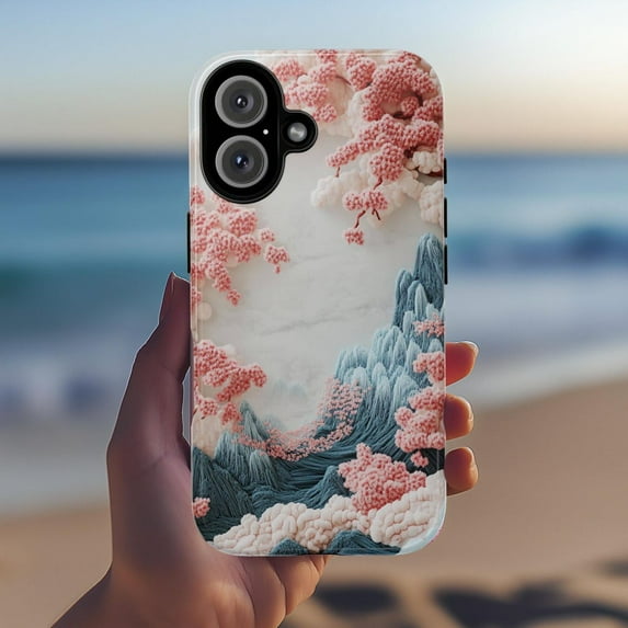 Cherry Blossom Embroidery 3D Japanese Sakura Phone Case 17 16 15 14 13 ...