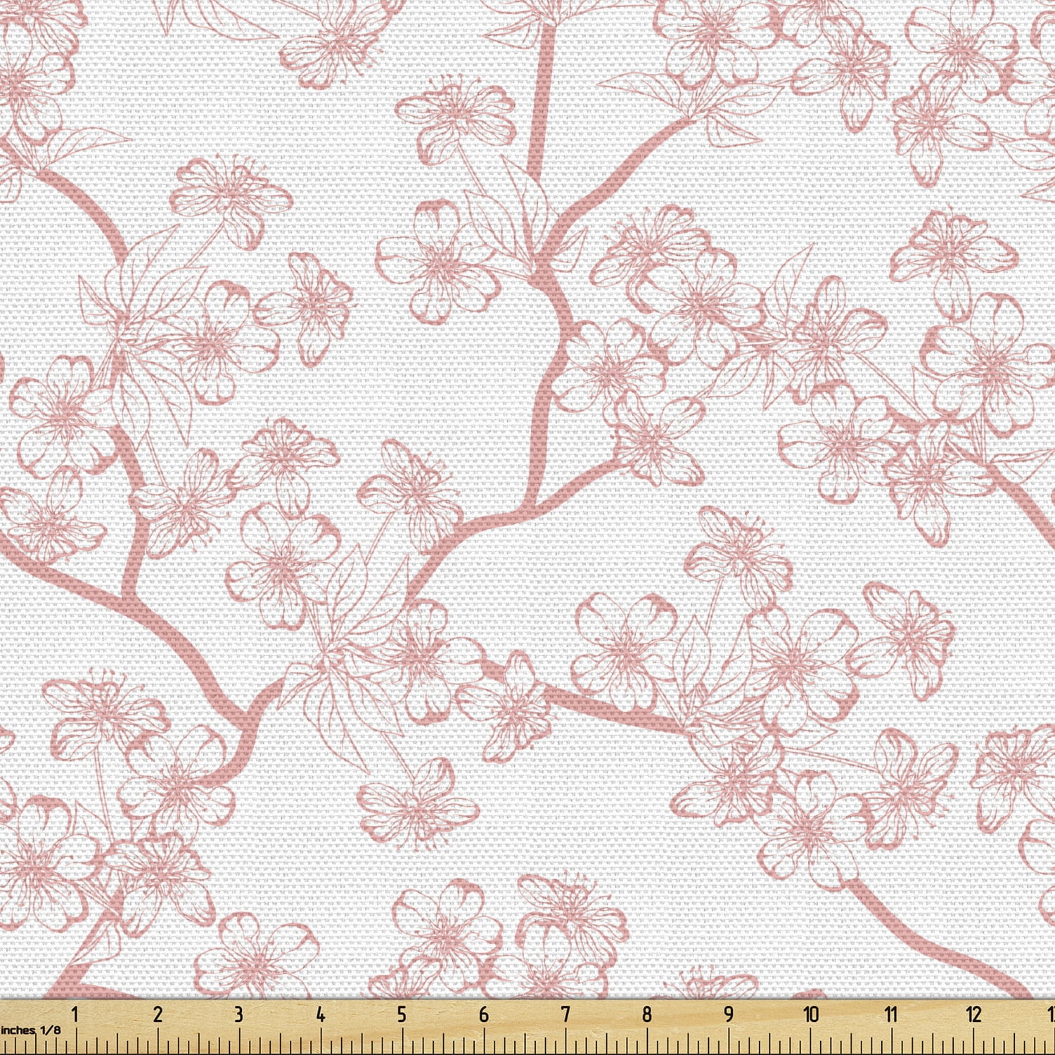 Ambesonne Cherry Blossom Fabric by the Yard Upholstery, Retro Sakura ...