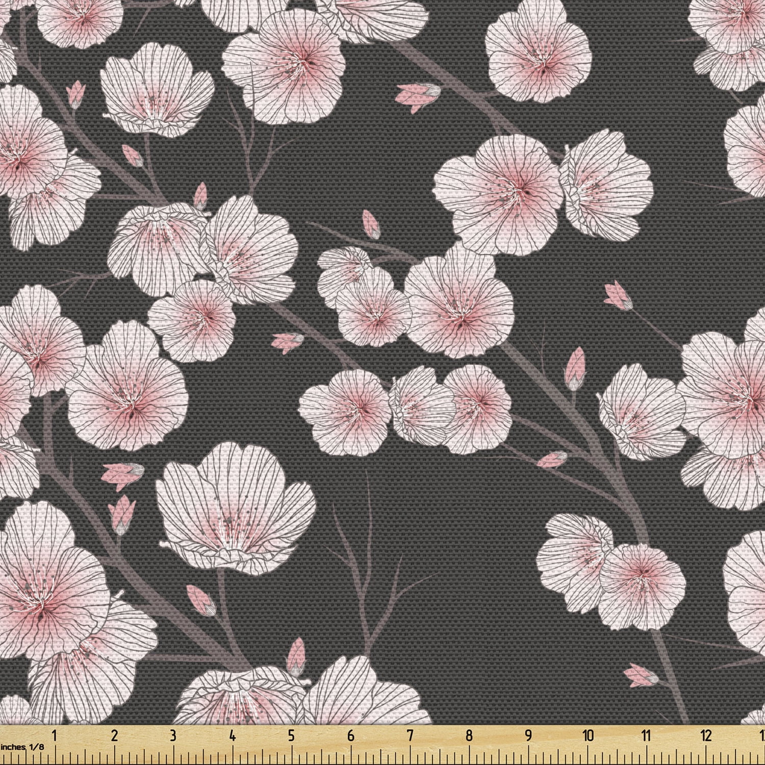 Ambesonne Cherry Blossom Fabric by the Yard Upholstery, Natural Rustic ...