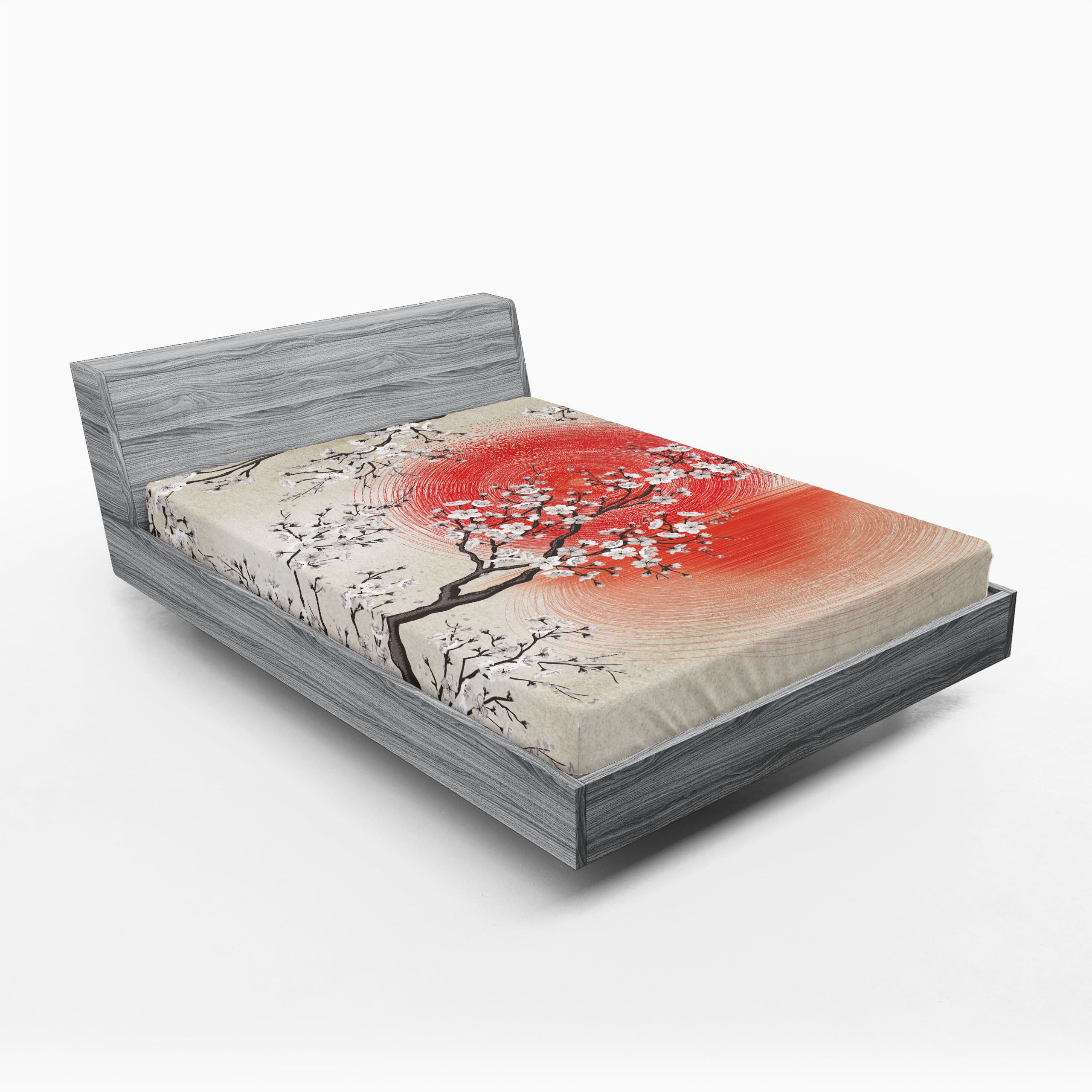 Cherry Blossom Fitted Sheet, Japanese Folkloric Themed Sakura Tree ...
