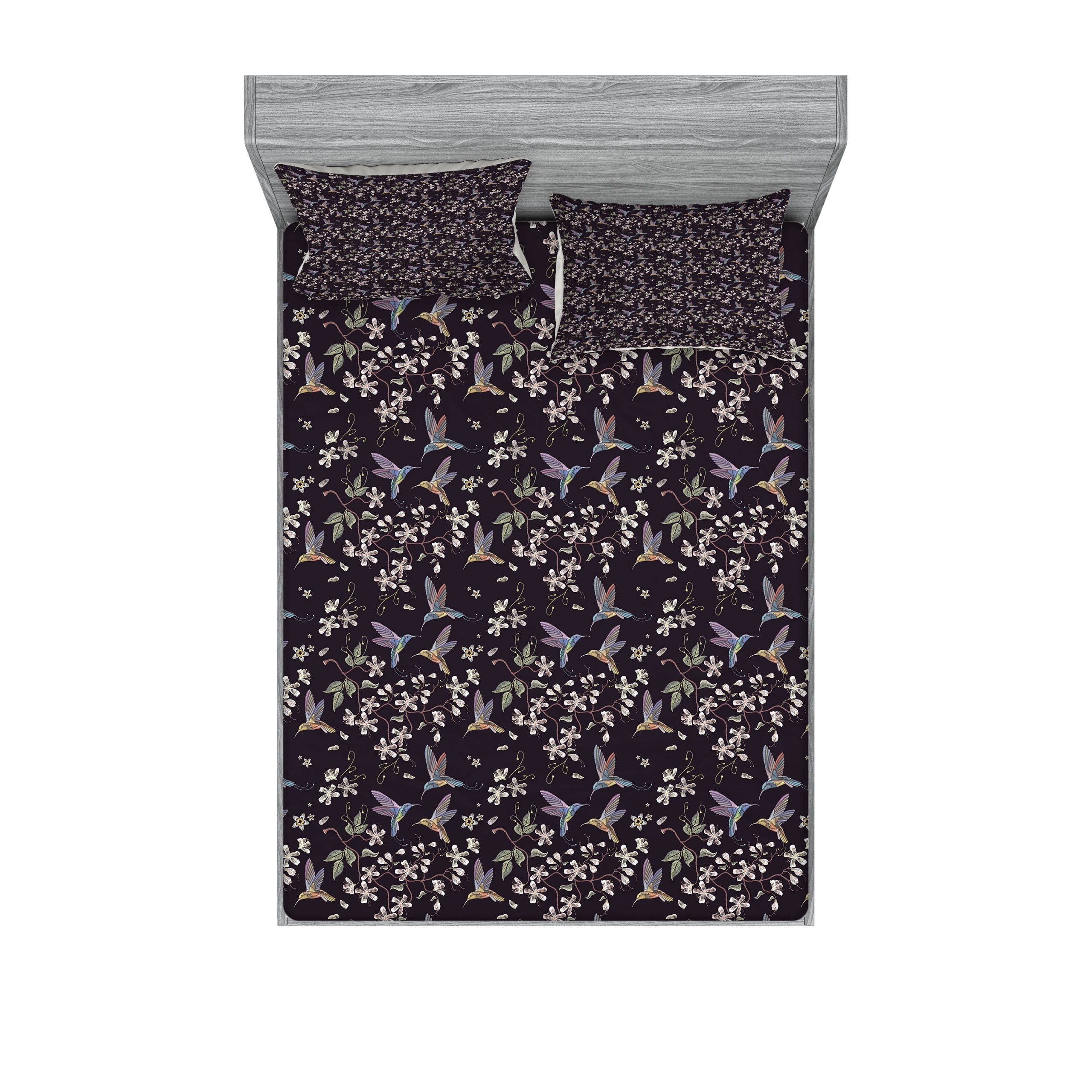 Cherry Blossom Fitted Sheet & Pillow Sham Set, Flappy Broad-Tailed ...