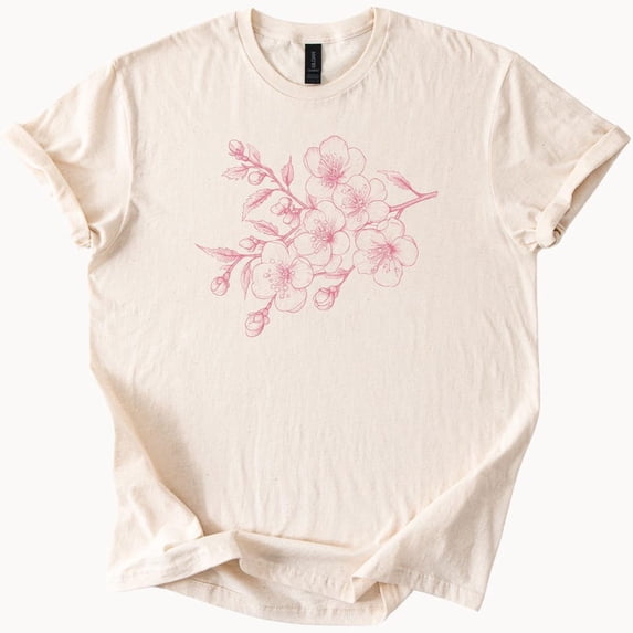 Cherry Blossom Floral Line Art Graphic Tee Spring Flower Drawing Shirt ...