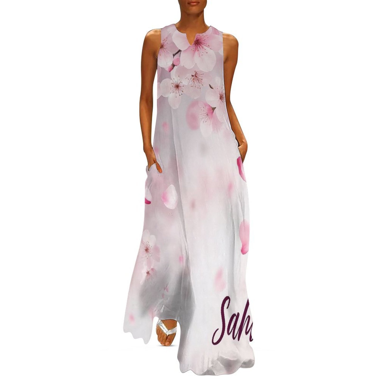 Cherry Blossom Floral Print Long Dress Women's summer dress women's ...
