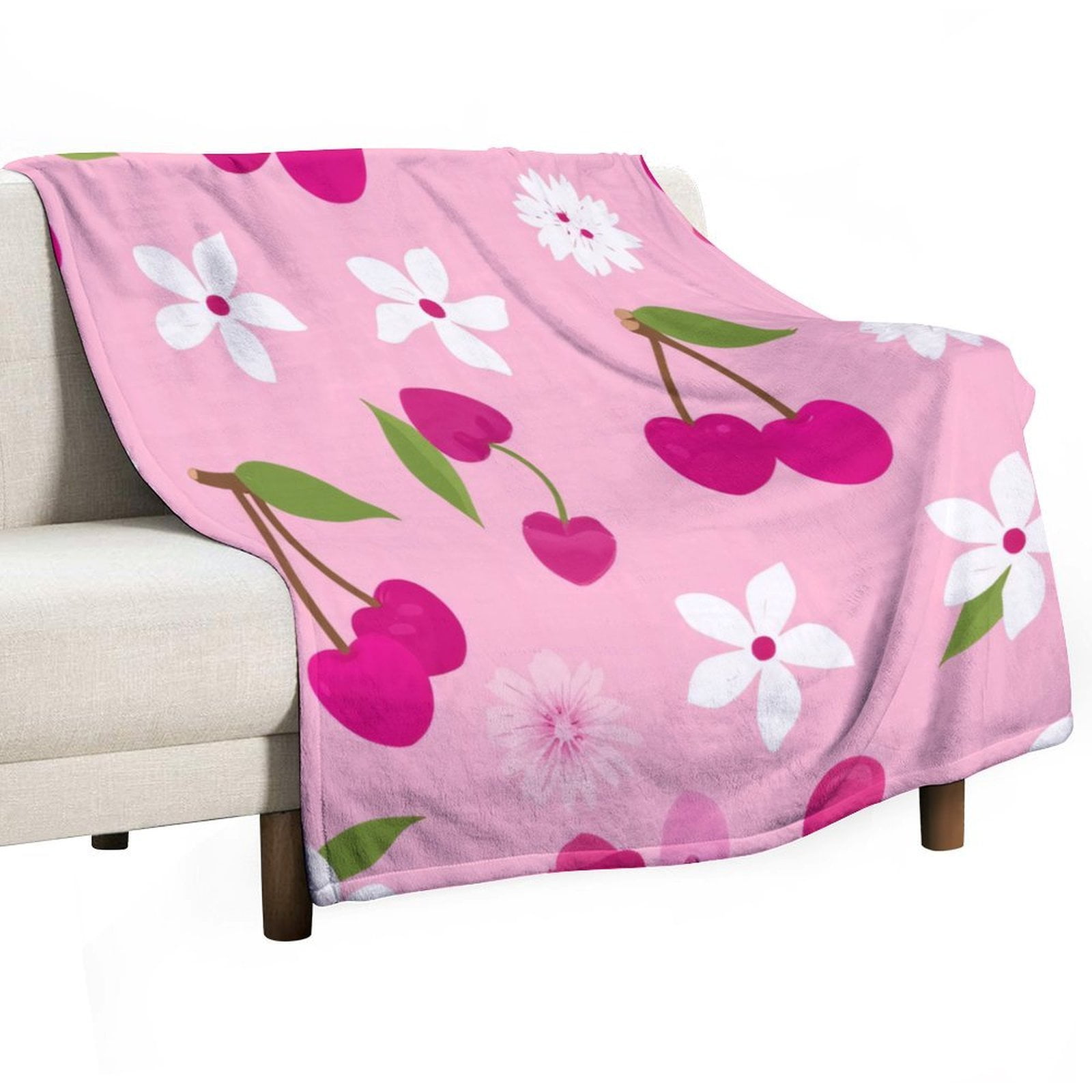Cherry Blossom Floral Print Throws Blankets for Sofa Bed Winter Plush ...