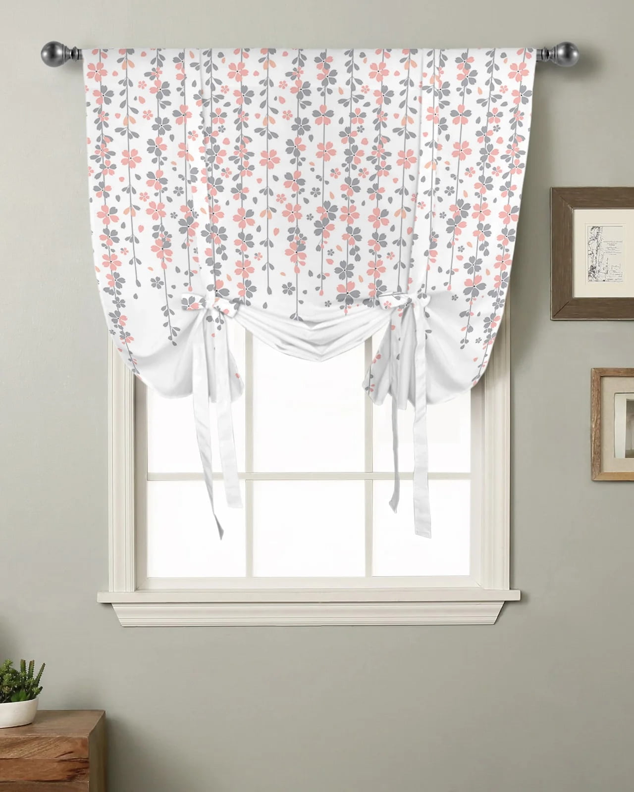 Cherry Blossom Flower Spring Pink Grey Kitchen Short Window Curtain ...