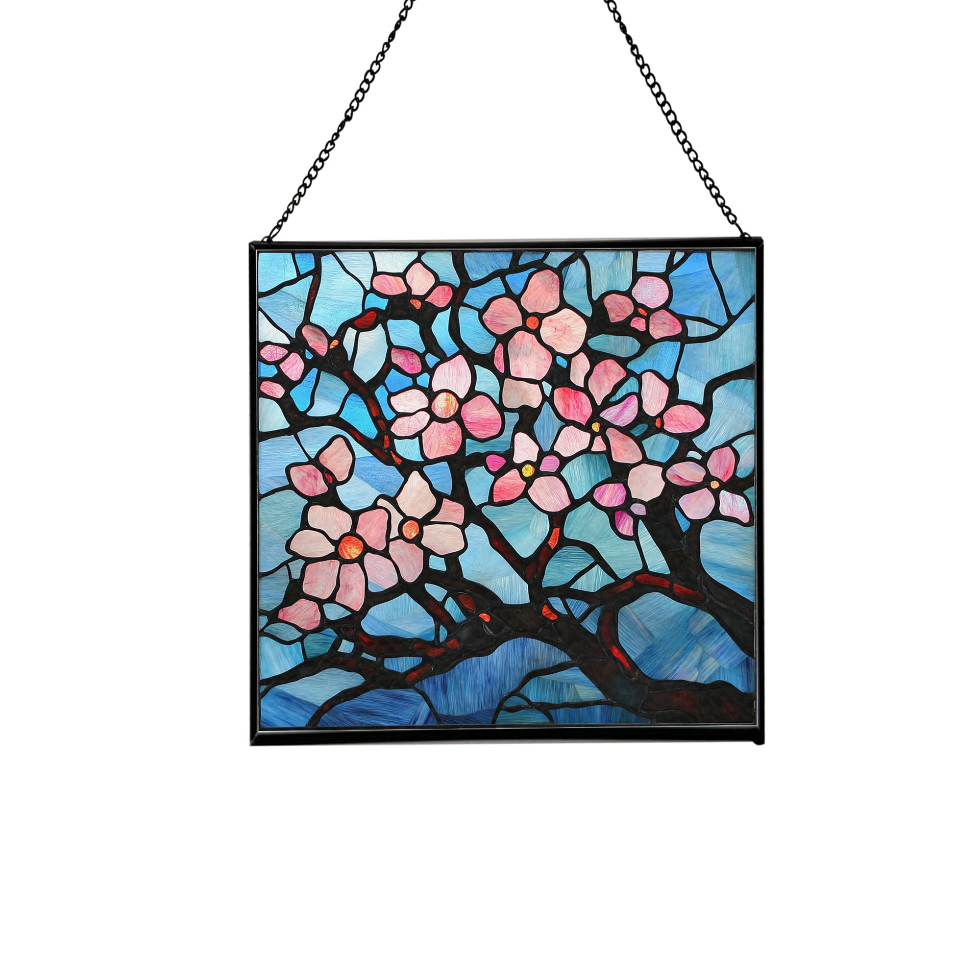 Cherry Blossom Flower Stained Glass Panel Suncatcher Square Window ...