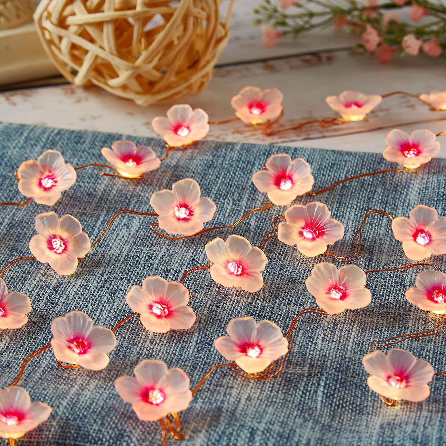 Cherry Blossom Flower String Lights Indoor Outdoor Fairy Lights 10ft 30 ...