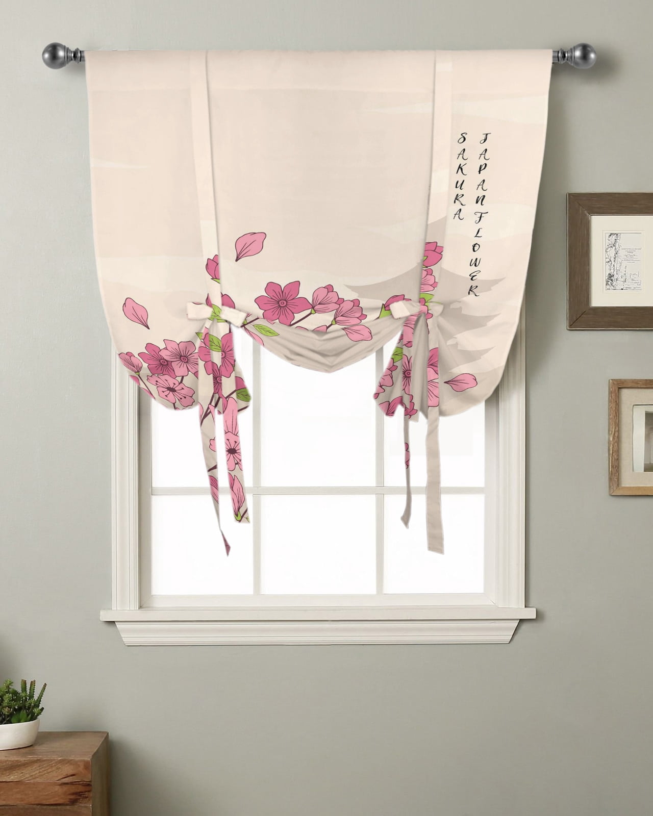 Cherry Blossom Flower Tower Japanese Kitchen Short Window Curtain ...